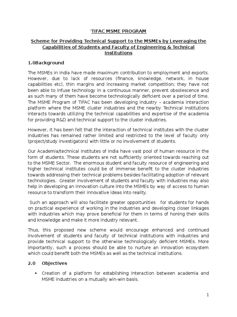 TIFAC MSME Technical Support Program | PDF | Internship | Job Hunting
