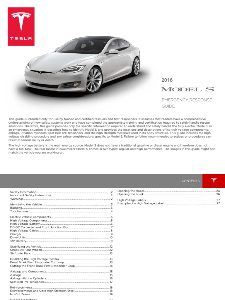 2016 Models S Emergency Responders Guide | PDF | Tesla Model S | Airbag