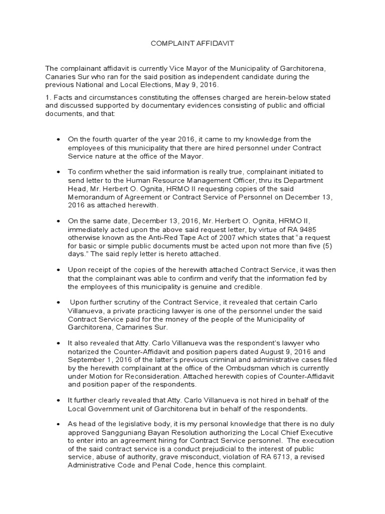 Complaint Affidavit | Affidavit | Complaint | Free 30-day Trial | Scribd