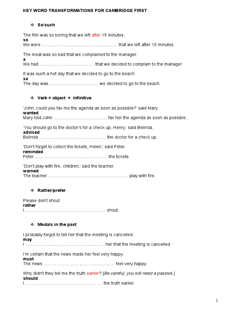 FCE Key Word Transformations Guide | PDF