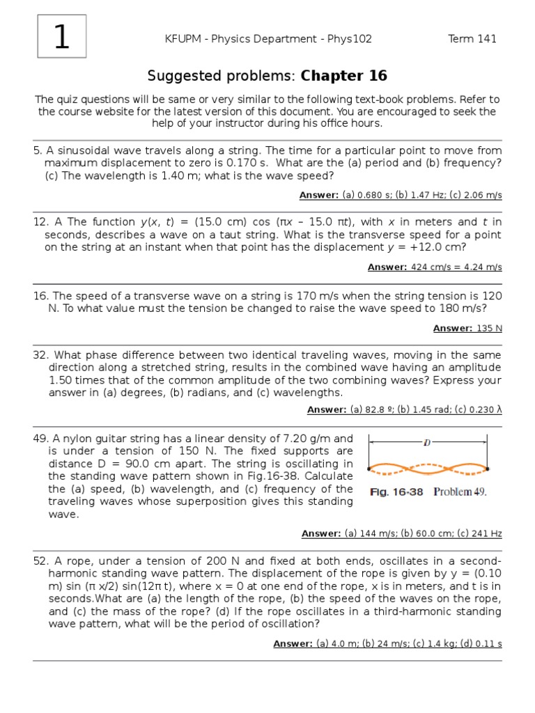 Suggested Problems CH 16 | PDF | Waves | Wavelength