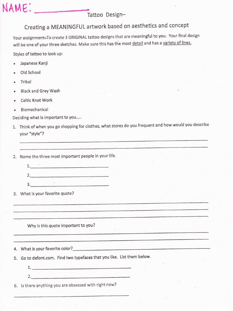 Tattoo Worsheet | PDF
