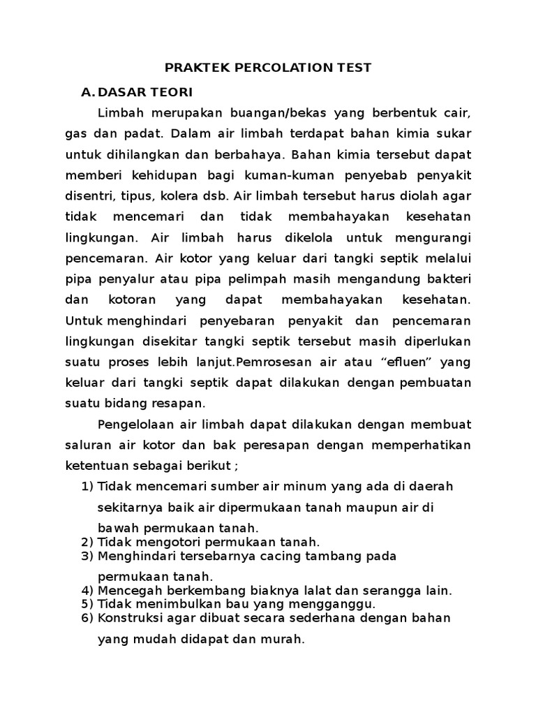 Praktek Percolation Test | PDF | Griya & Taman