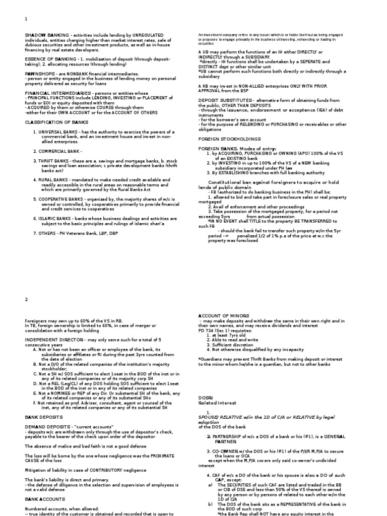 Banking Notes | PDF | Securities (Finance) | Savings And Loan Association