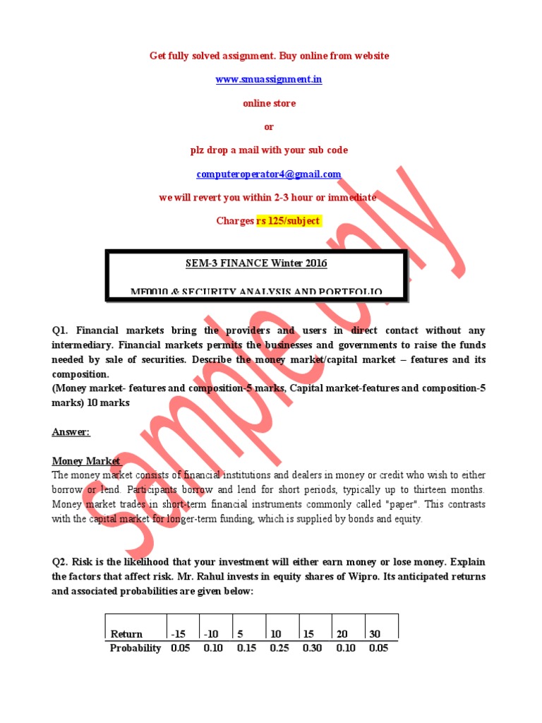 mf0010 Winter 2016 Solved Assignment | PDF | Bonds (Finance) | Interest
