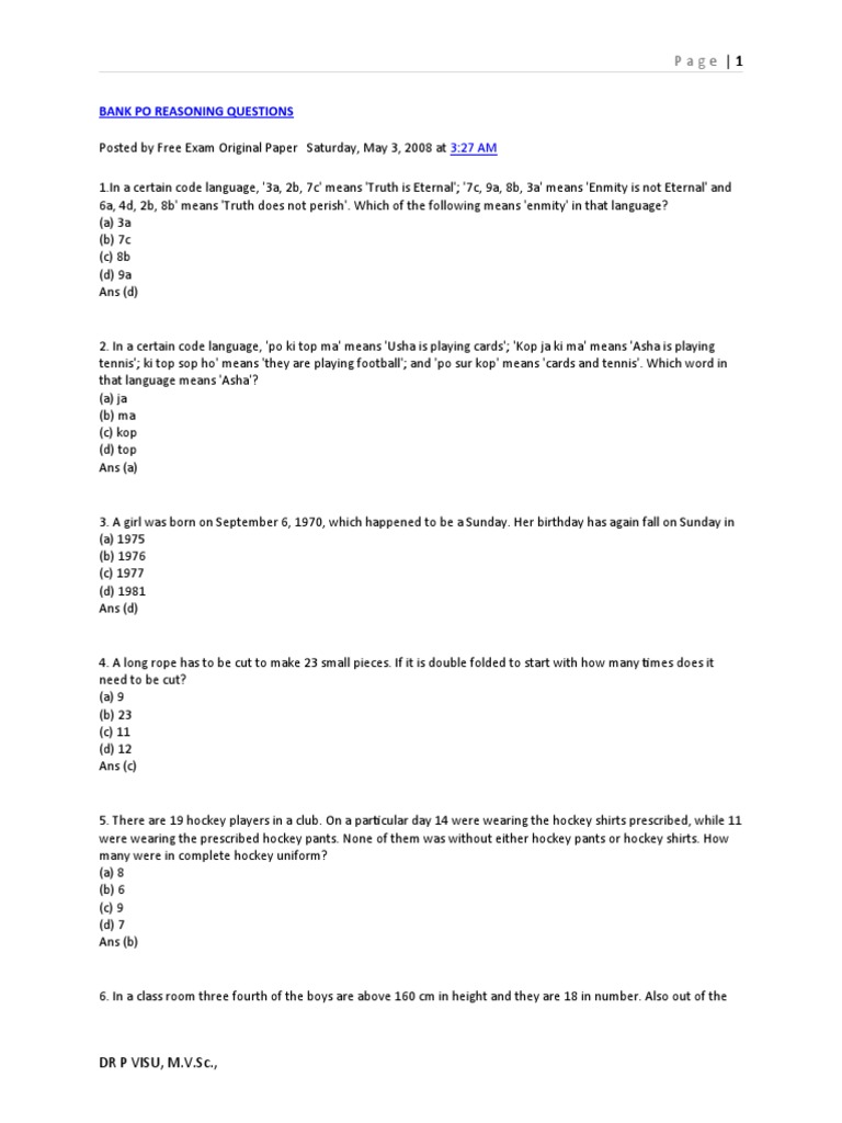 Bank PO Reasoning Questions PDF | PDF | Banks | Latin Script