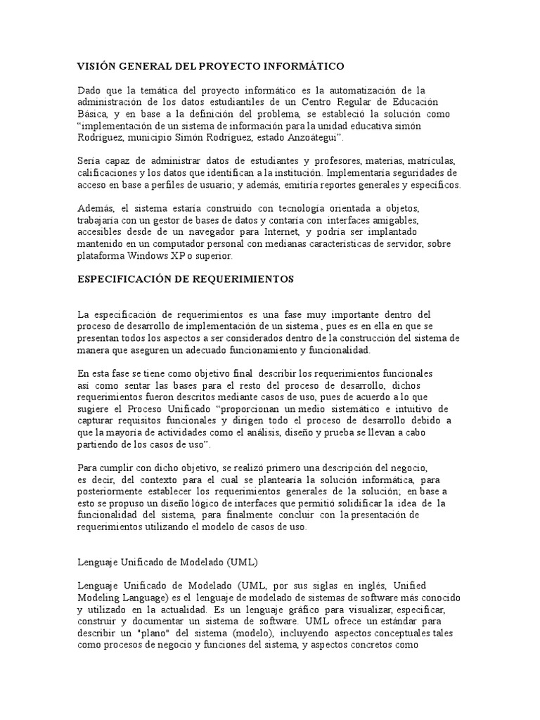 Visión General Del Proyecto Informático | PDF | Lenguaje de modelado ...