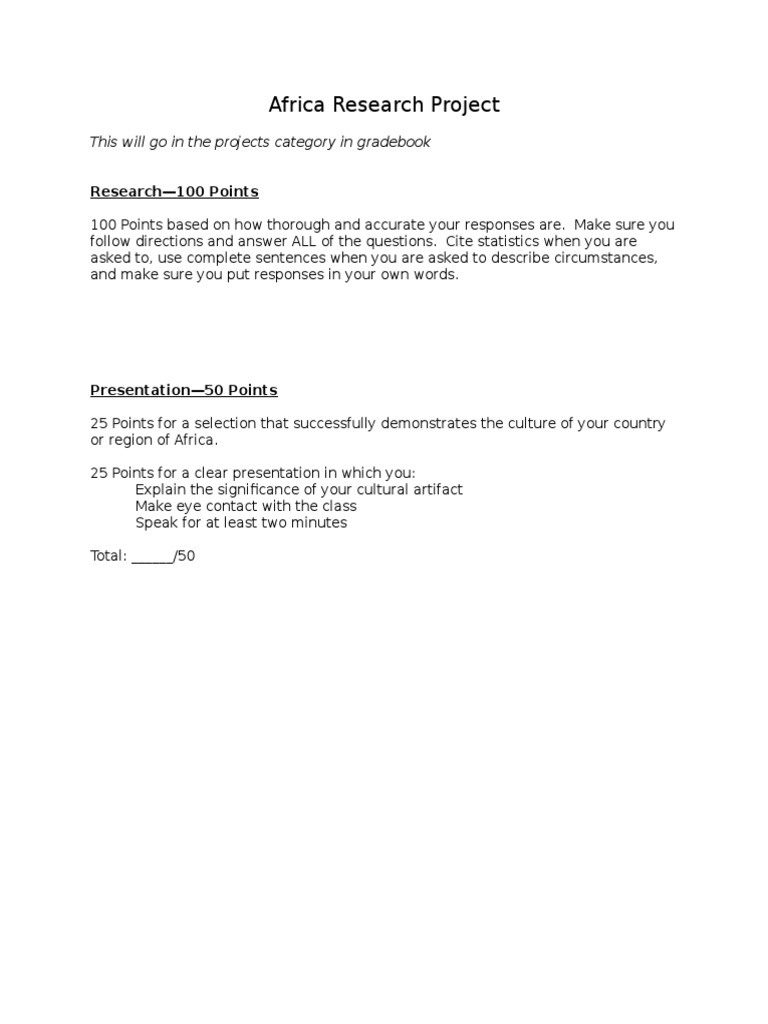 Africa Research Project Rubric | PDF