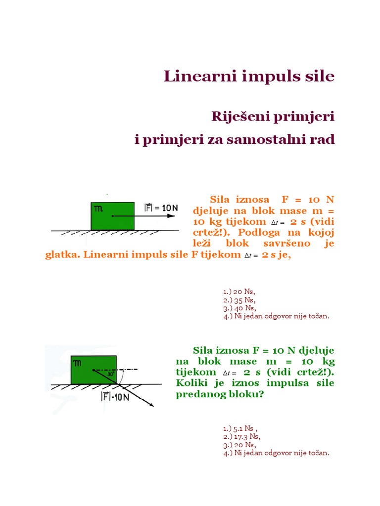 7 Osnove Dinamike Zadatci Linearni Impuls Sile 3. Ix. 2010. | PDF