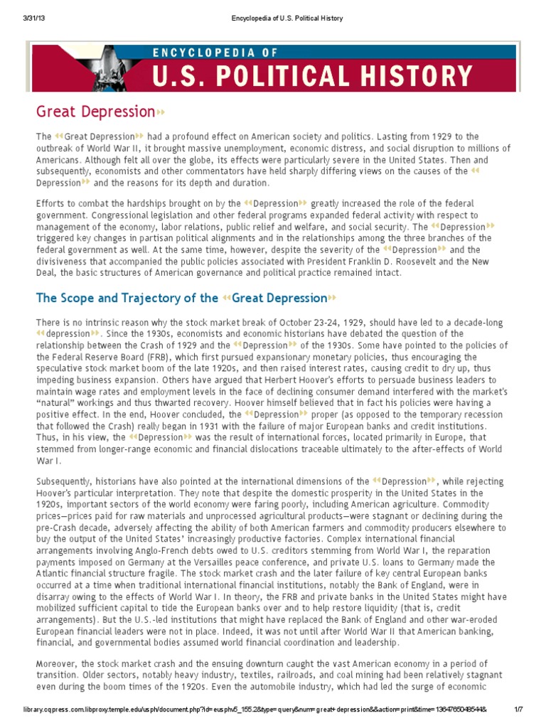 Great Depression: The Scope and Trajectory of The Great Depression ...