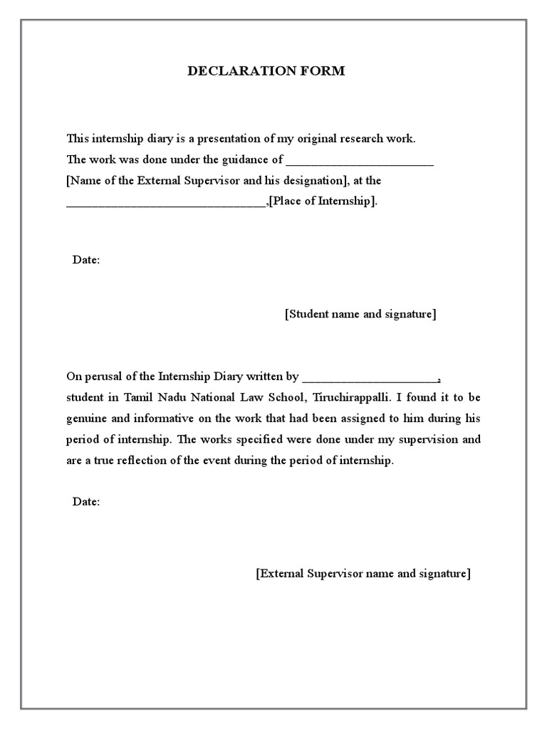Internship Diary Declaration Form | PDF