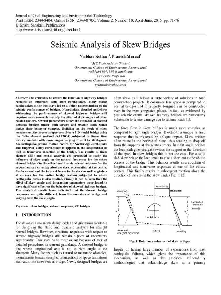 Seismic Analysis of Skew Bridges SAP 2000 PDF | PDF | Normal Mode | Earthquakes
