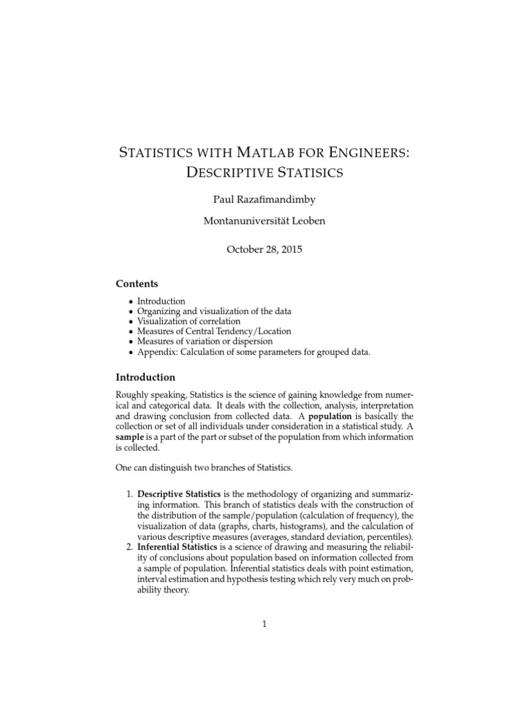 Descriptive Statistics with MATLAB | PDF | Statistical Inference | Statistics