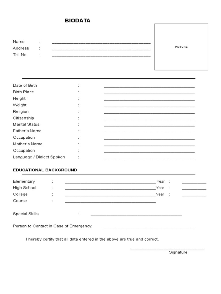 Bio Data Format | PDF