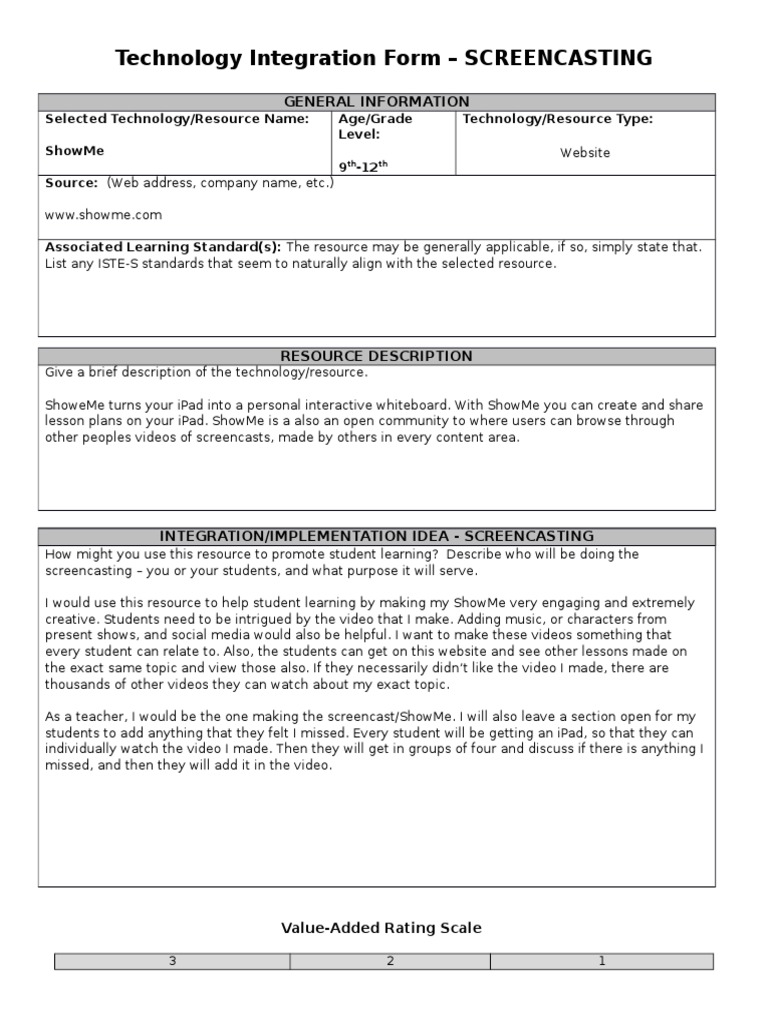 Technology Integration Template-Screencasting | PDF | Learning | Cognition