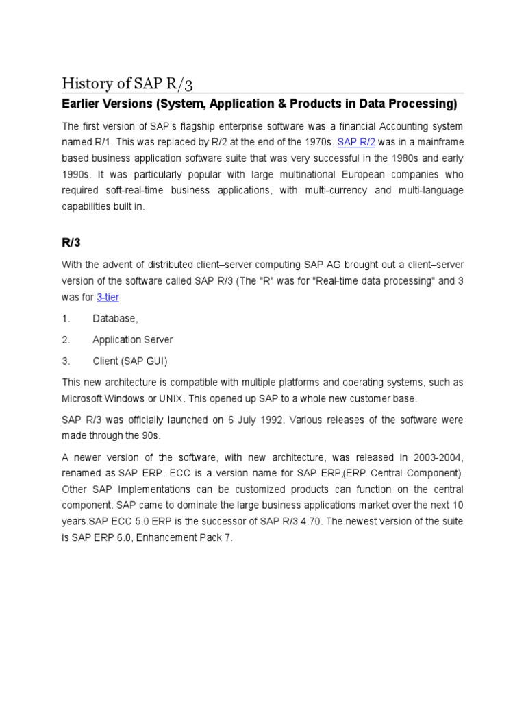 History of SAP R/3: Earlier Versions (System, Application & Products in ...