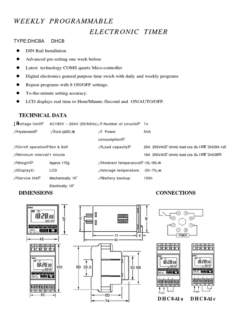 Weekly Programmable Electronic Timer: Technical Data | PDF | Timer | Clock