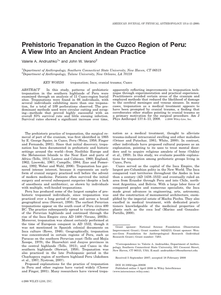 Trepanation Practices in Cuzco, Peru | PDF | Skull | Surgery
