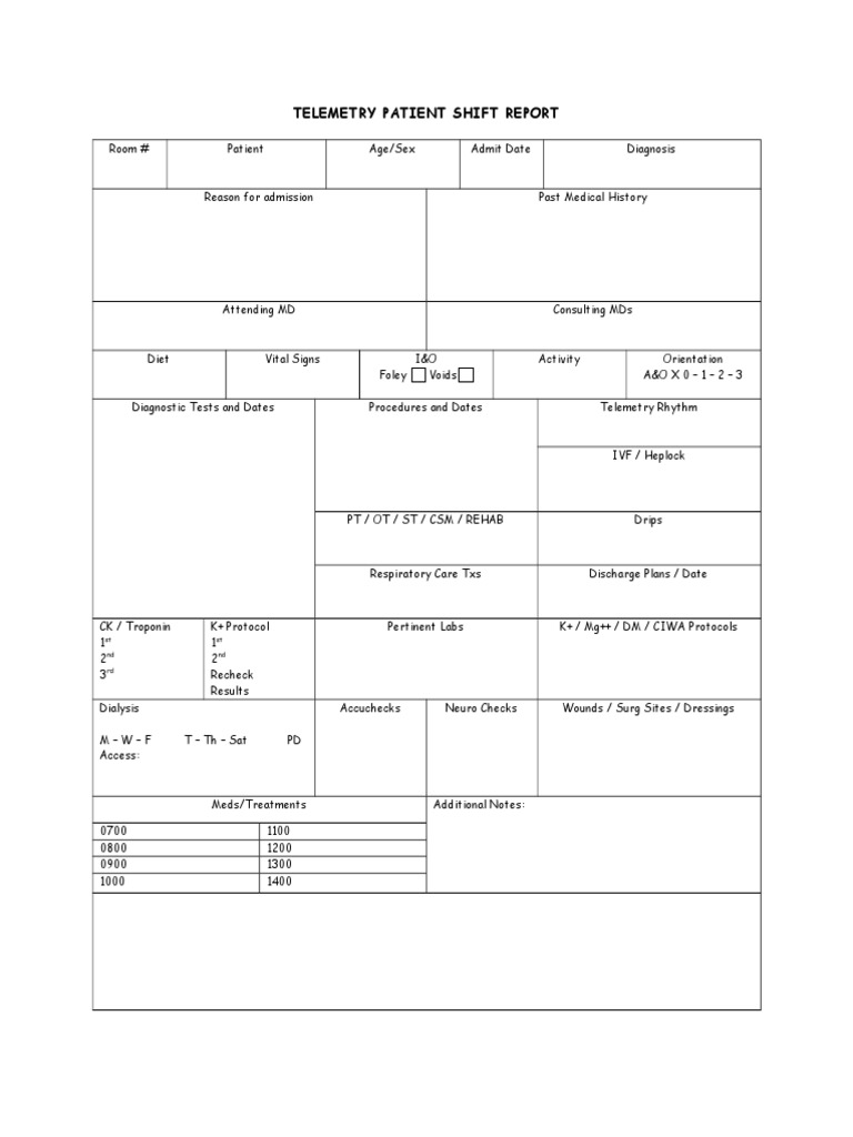 Telemetry Patient Shift Report | PDF