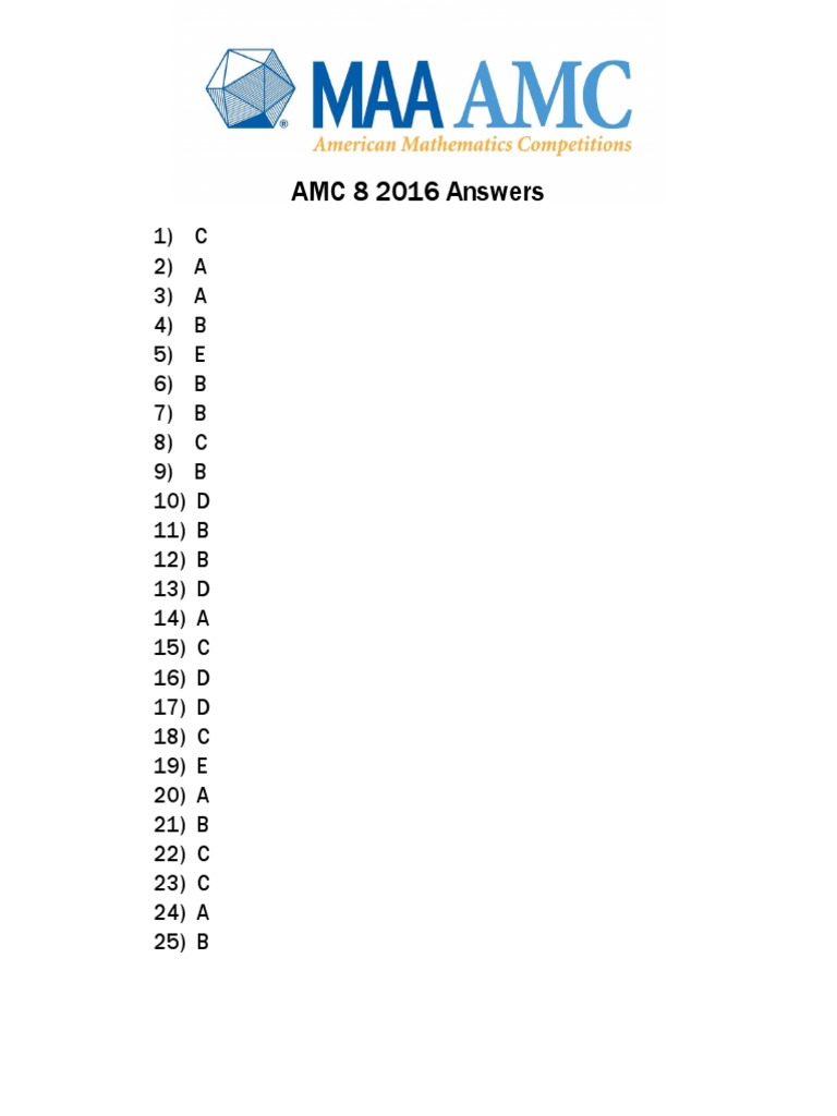 AMC 8 2016 Test Answers | PDF