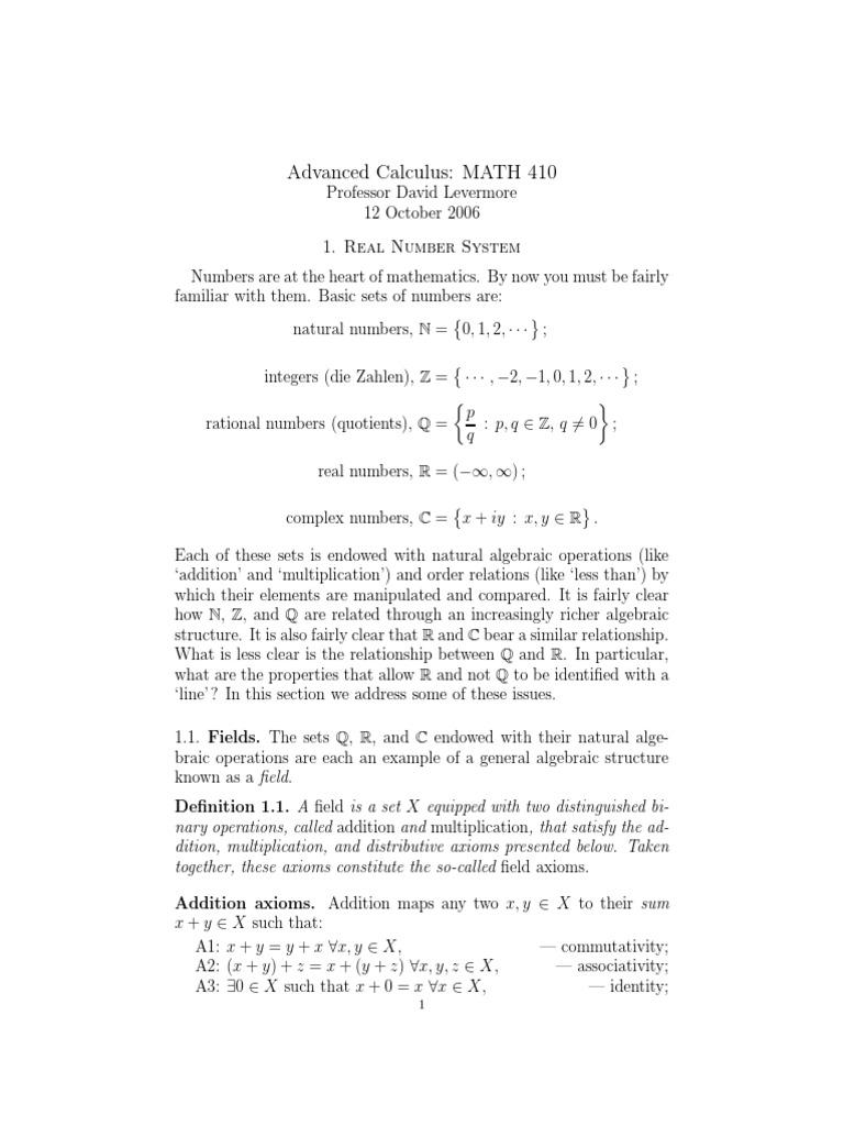 Advanced Calculus: MATH 410 | PDF | Sequence | Field (Mathematics)