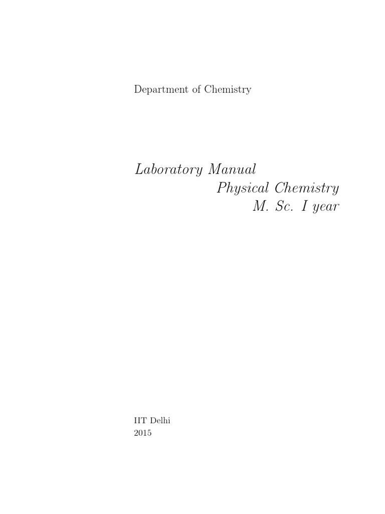 Laboratory Manual Physical Chemistry M. Sc. I Year | PDF | Significant ...