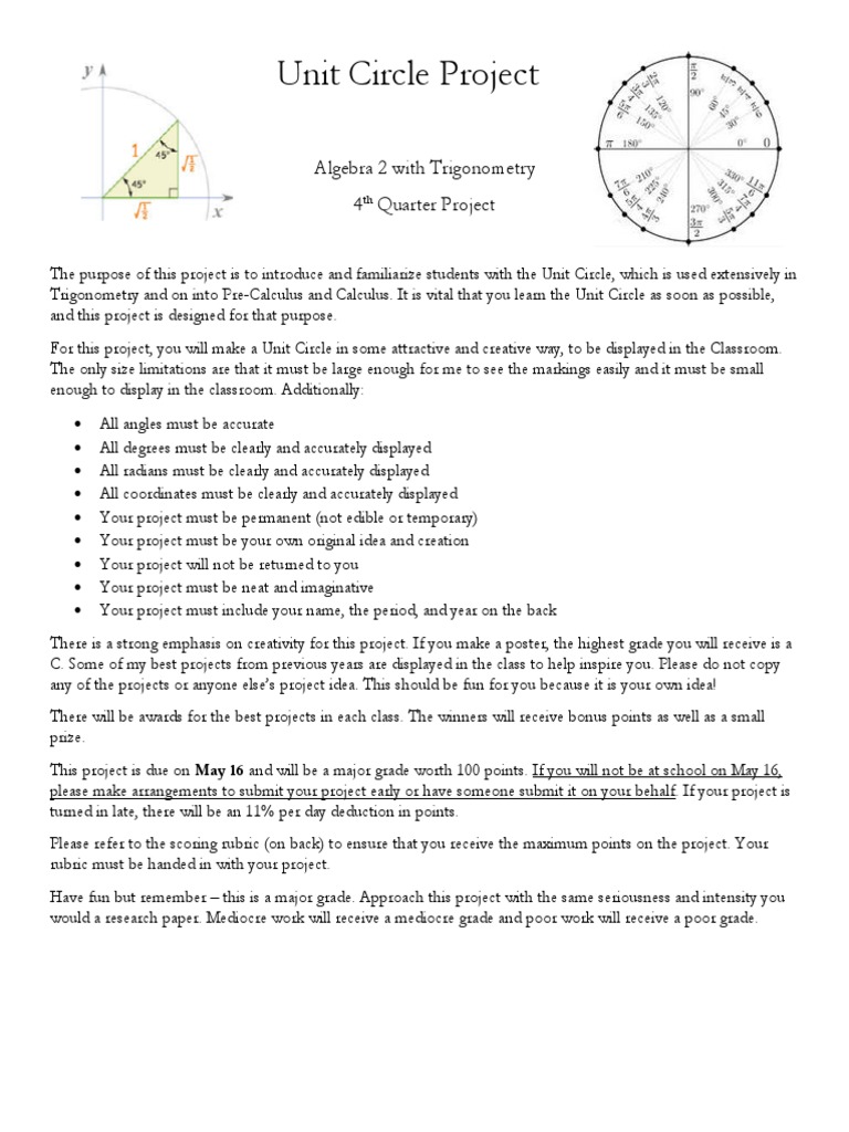 Unit Circle Project | PDF | Trigonometry | Circle