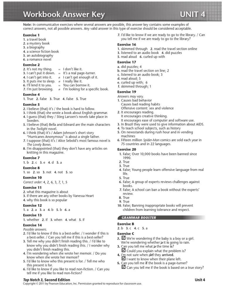 Workbook Answer Key Unit 4: Answers May Vary | PDF