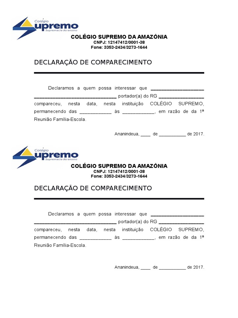Declaração de Comparecimento Declaração de Comparecimento