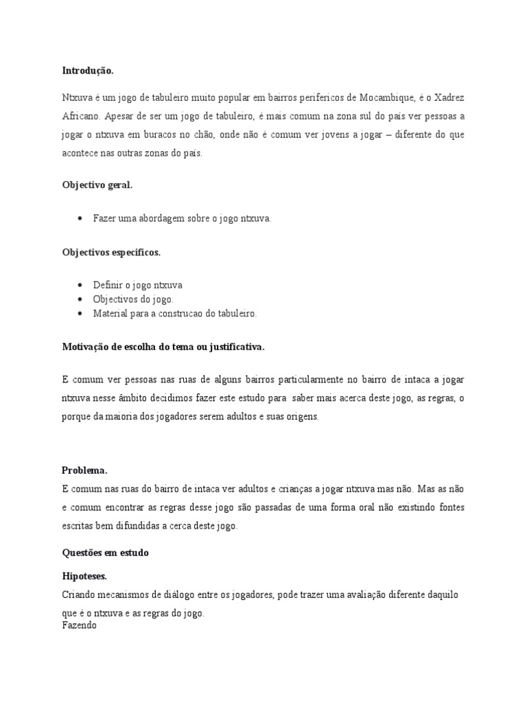 Regras e História do Jogo Ntxuva | PDF