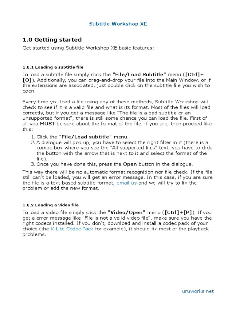 Getting Started Subtitle Workshop XE | PDF | File Format | Codec