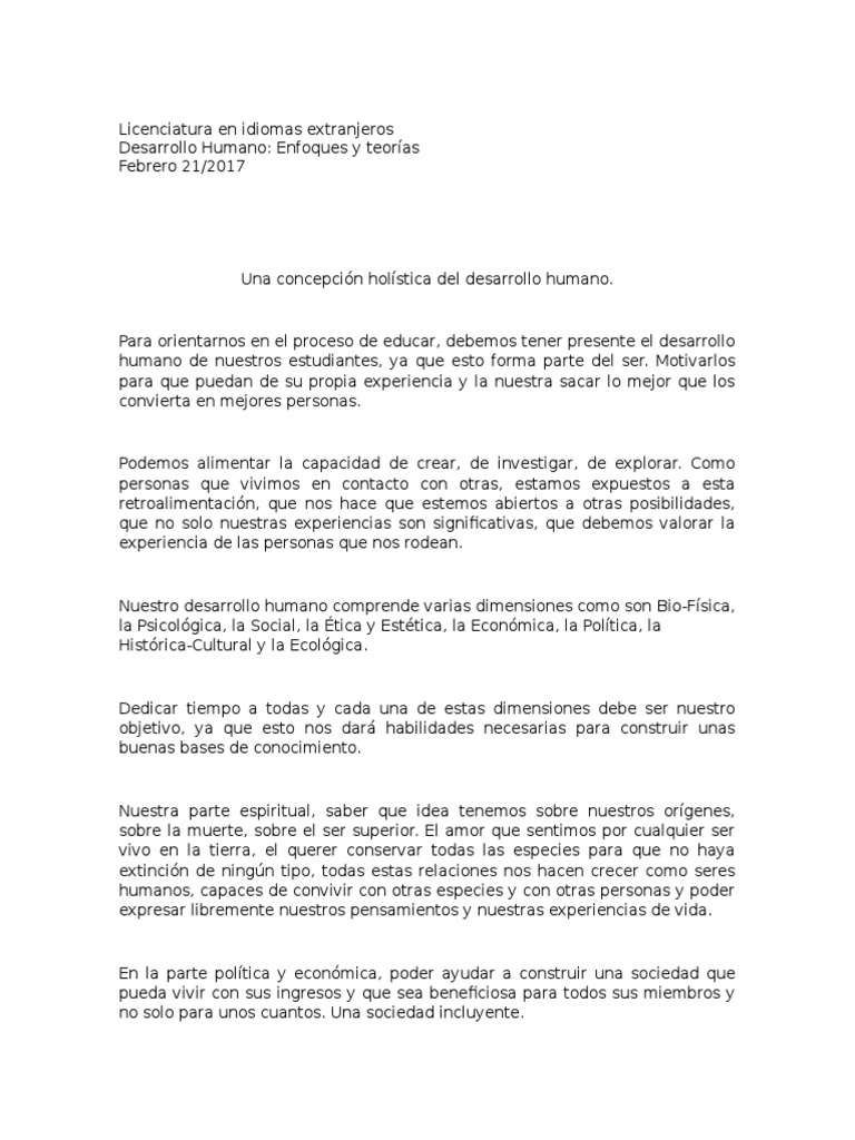 Una Concepción Holística Del Desarrollo Humano | PDF