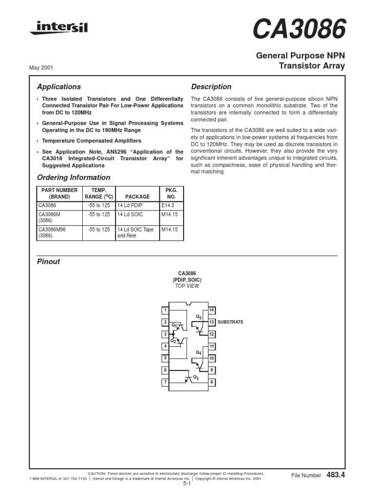 Applications Description: General Purpose NPN Transistor Array | PDF ...