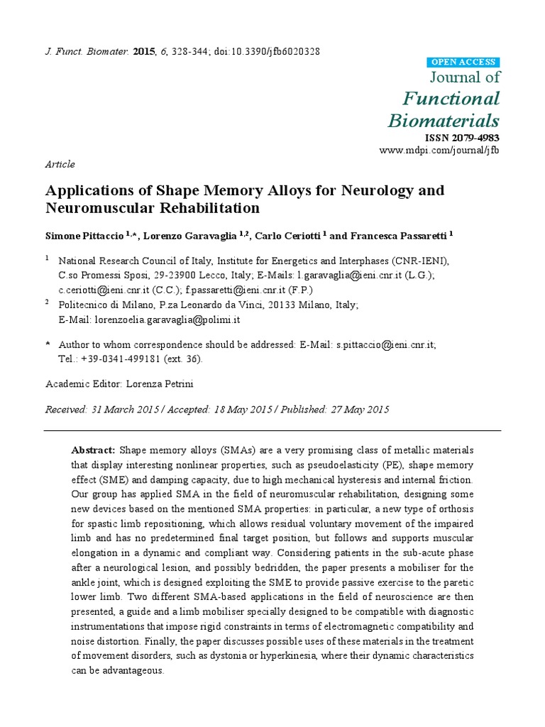 Applications of Shape Memory Alloys For Neurology and Neuromuscular ...