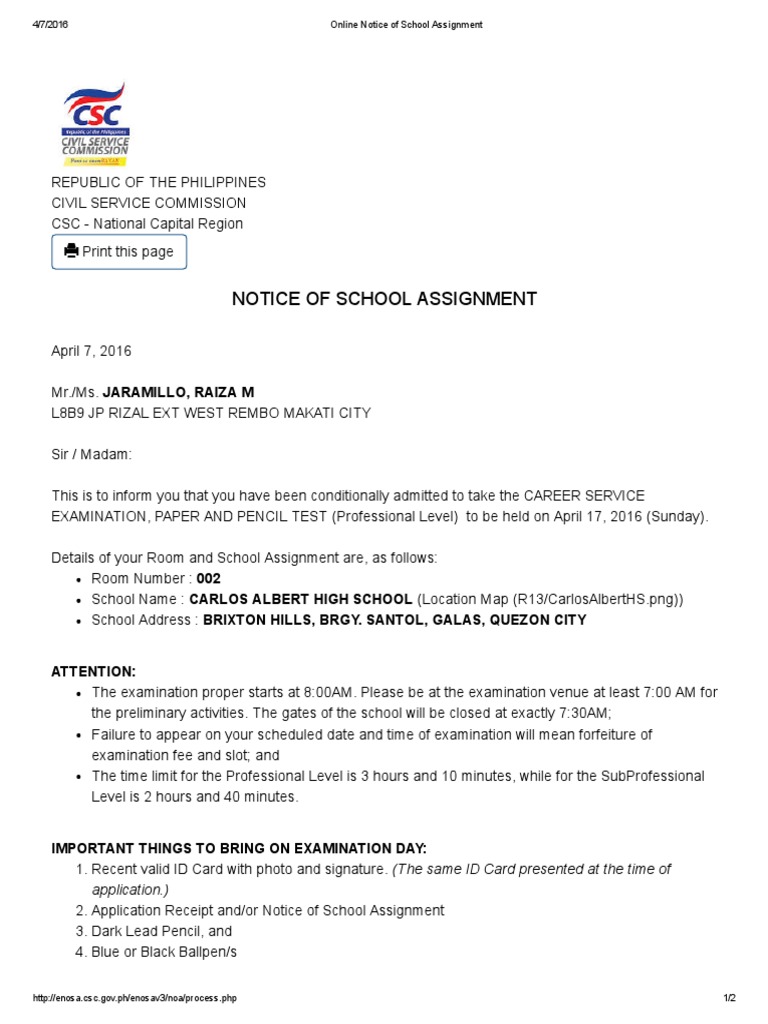 Online Notice of School Assignment | PDF