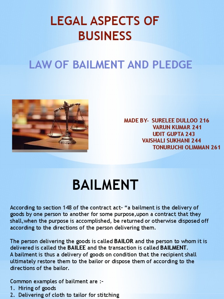 Legal Aspects of Business: Law of Bailment and Pledge | PDF | Debt ...