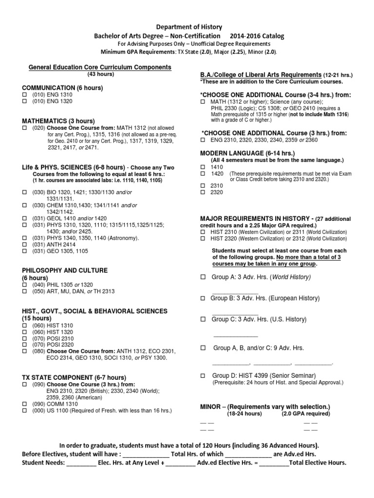 History BA Degree Requirements Guide | PDF | Curriculum | Human ...
