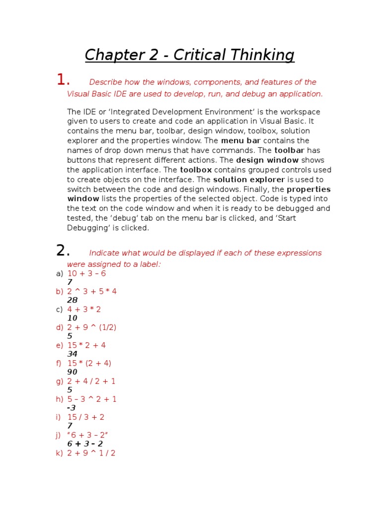 Chapter 2 Critical Thinking | PDF | Button (Computing) | Computer Program