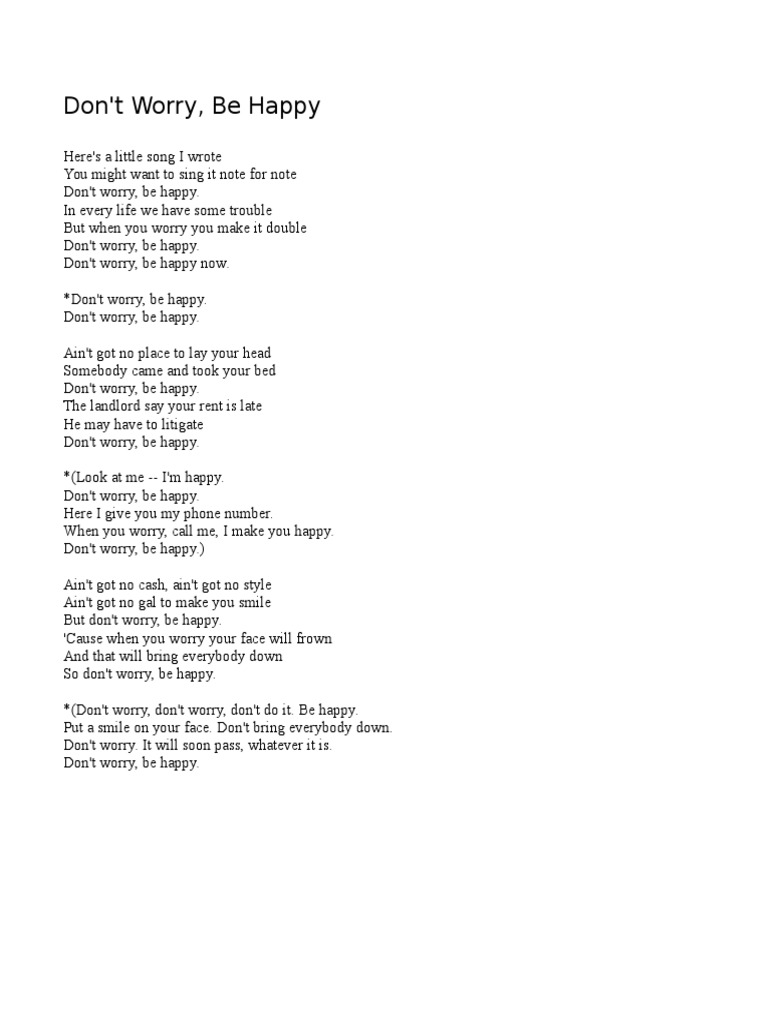 Don't Worry Be Happy Song Lyrics | PDF | Leisure