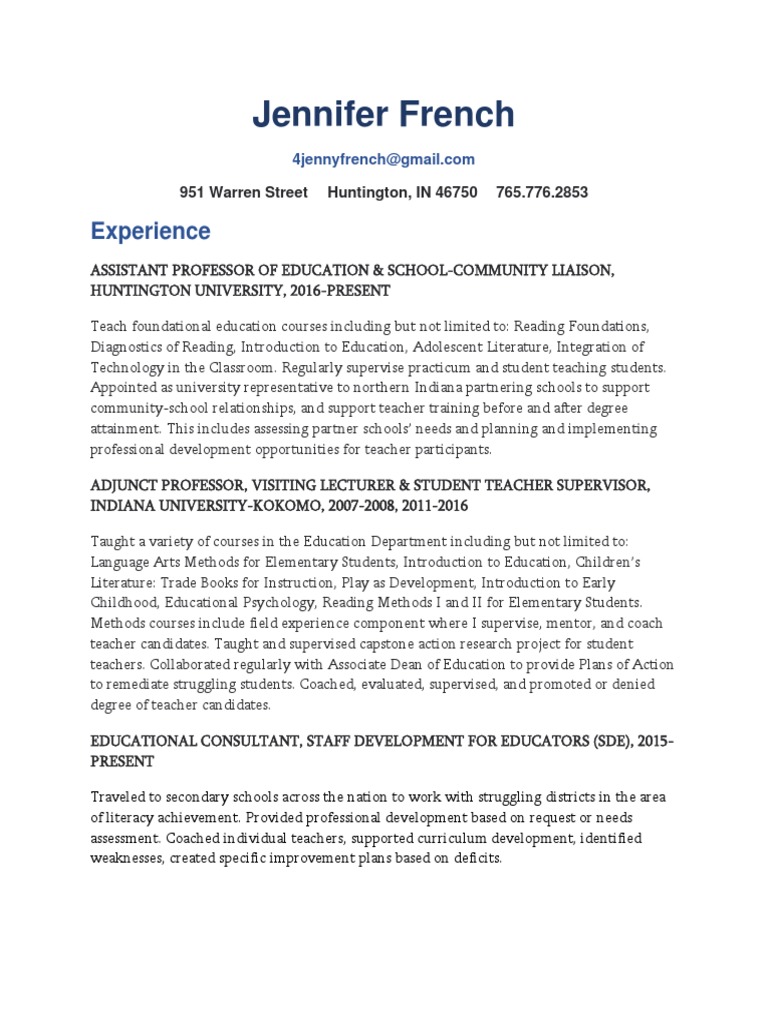 French CV 17 | PDF | Teachers | Curriculum