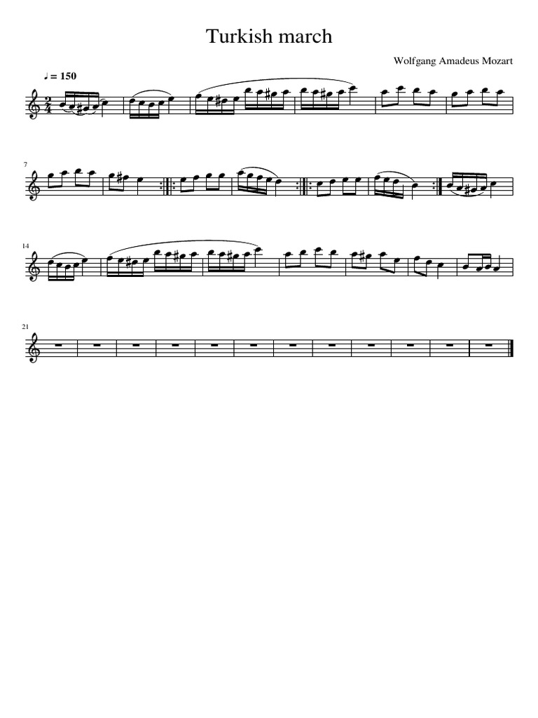 Turkish March Flute C Major PDF | PDF | Mozart Family | Wolfgang ...