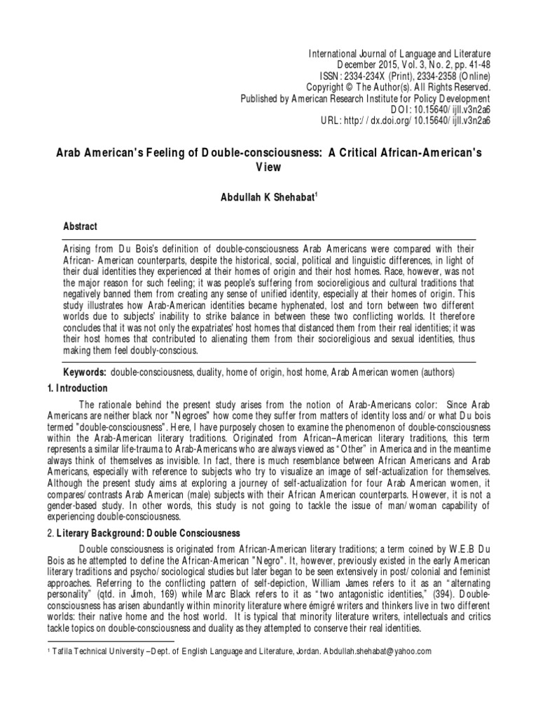 Arab American's Feeling of Double-Consciousness: A Critical African ...