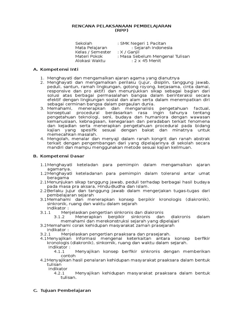 RPP - Sejarah Indonesia Kelas X | PDF