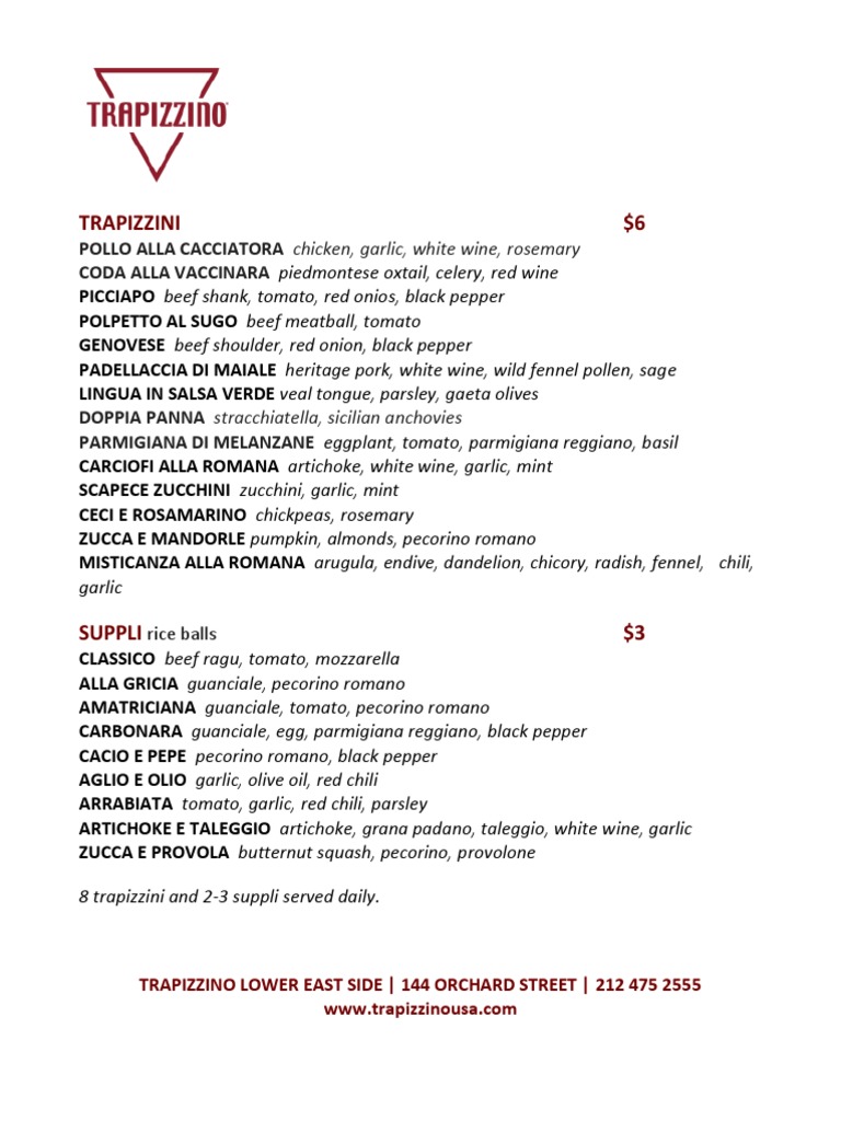 Trapizzino Opening Menu | PDF