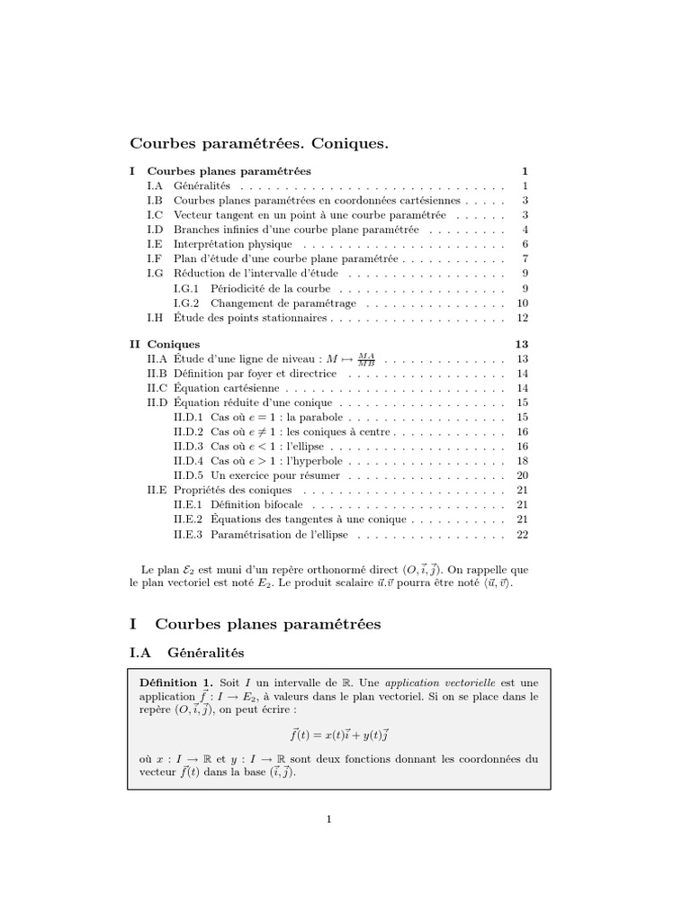 Courbes Parametrees Coniques PDF | PDF | Asymptote | Courbe