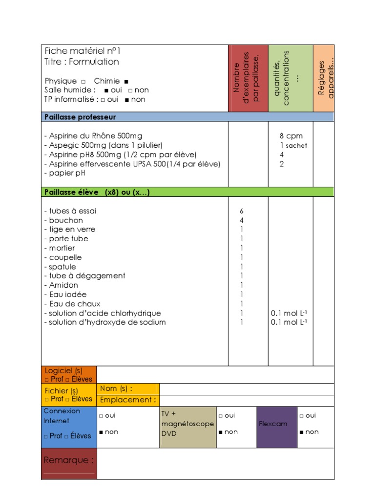Fiche Matériel N°1 Formulation | PDF