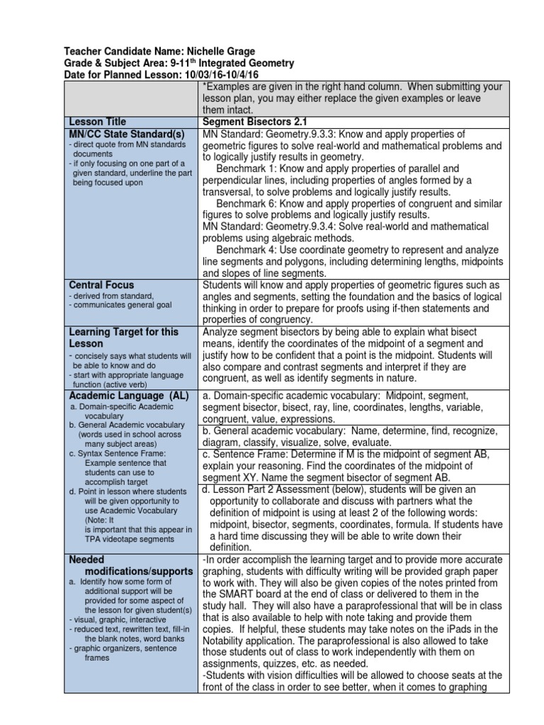 Edtpa Lesson Plan 2 1 | Download Free PDF | Homework | Geometry