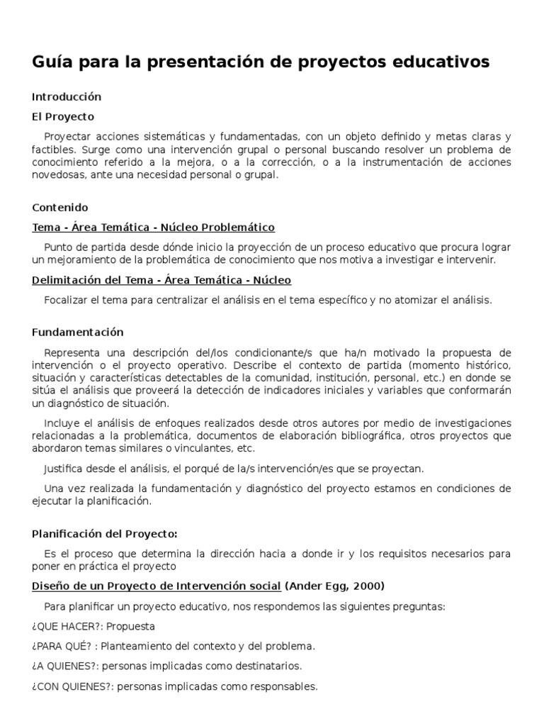 Guía Para La Presentación De Proyectos Educativos