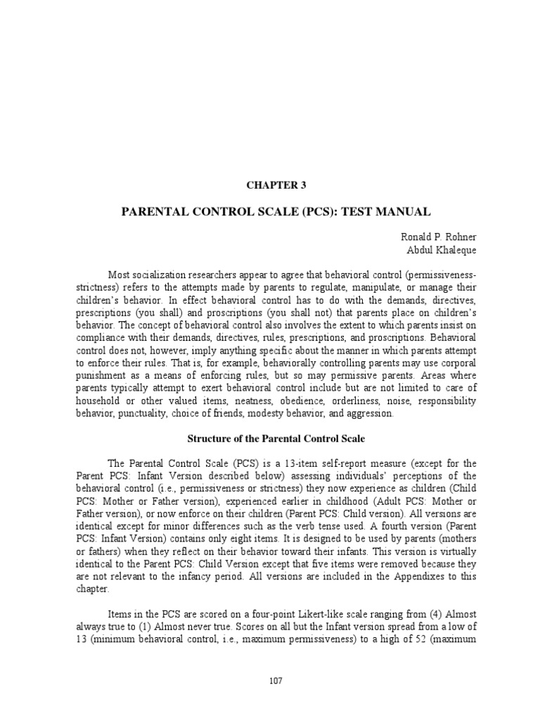 Parental Control Scale (PCS) Test Manual | PDF | Effect Size | Meta ...