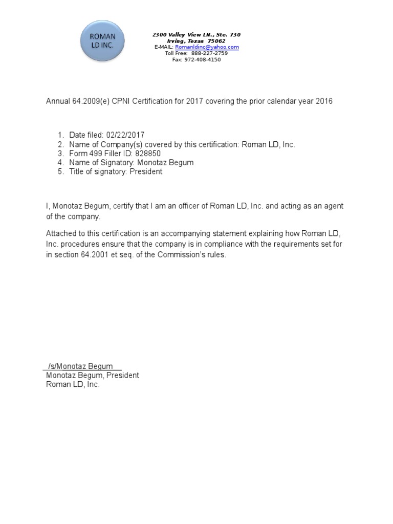 Cover Page of CPNI 2016 | PDF